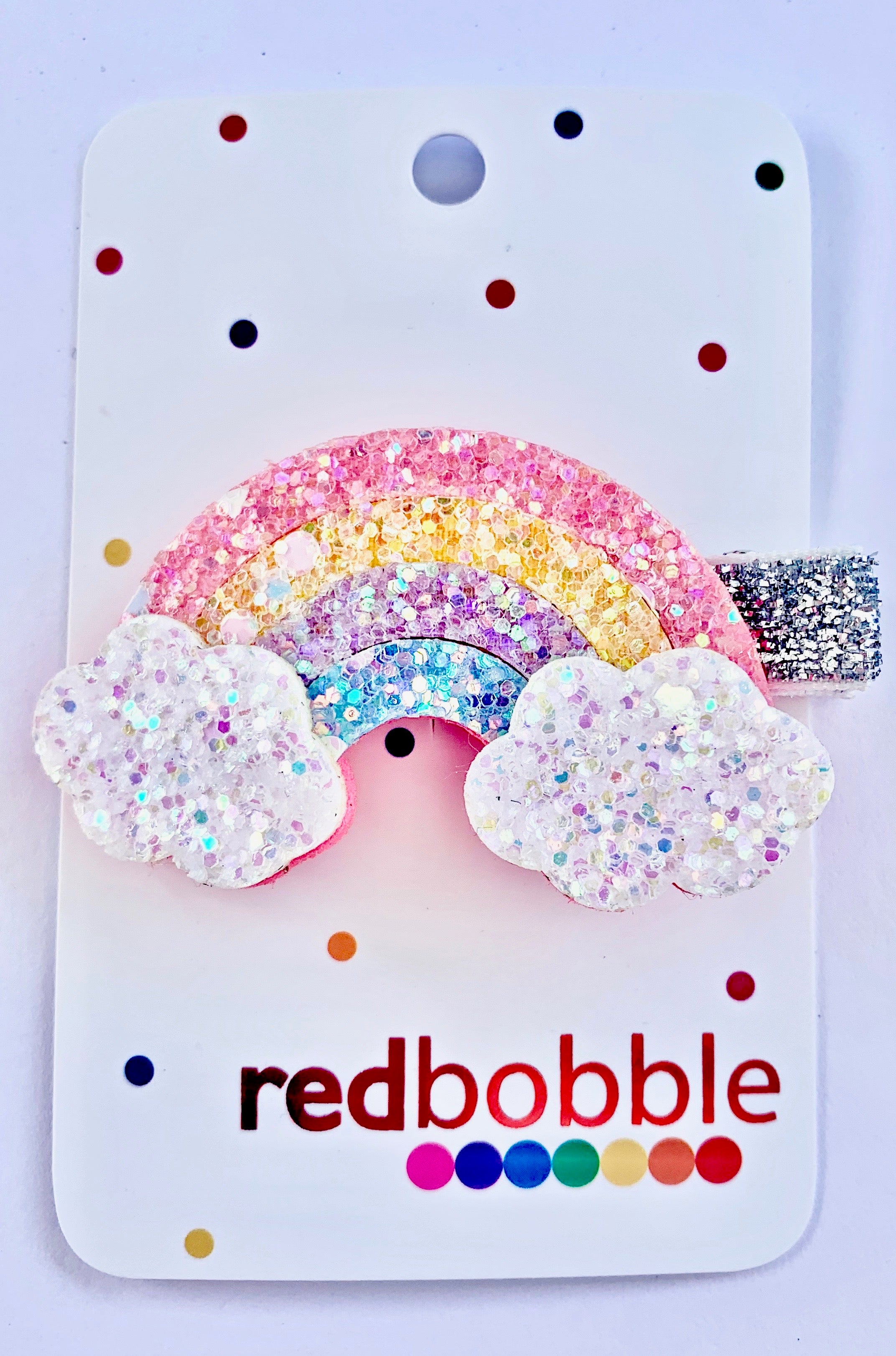 Glitter Pastel Rainbow Hair Clip – red bobble
